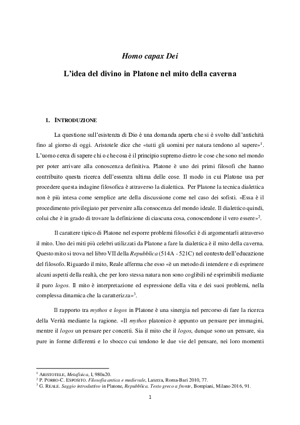 (PDF) Homo capax Dei. L'idea del divino in Platone nel mito della caverna