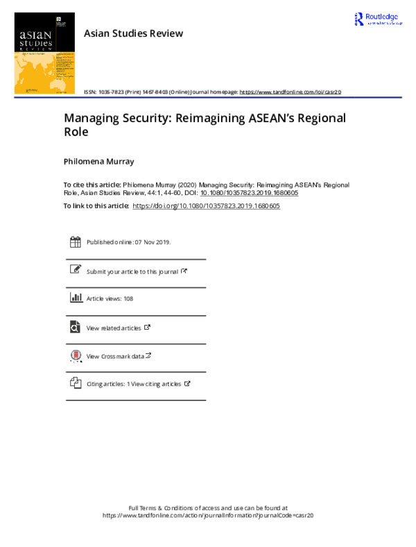 (PDF) Asian Studies Review Managing Security: Reimagining ASEAN's ...