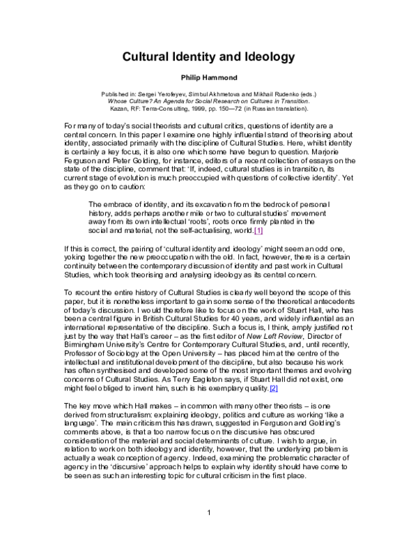 (PDF) Cultural Identity and Ideology