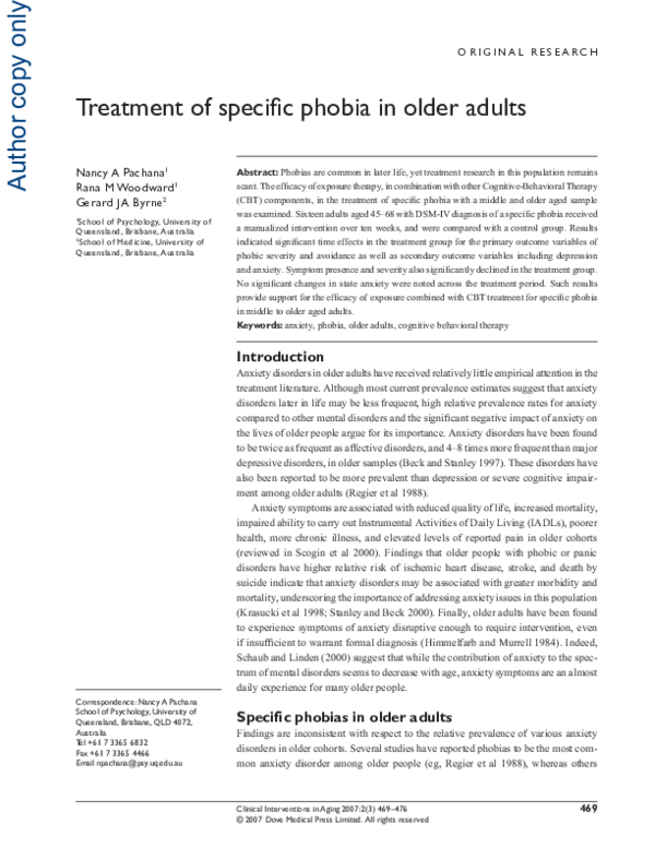 (PDF) Treatment of specific phobia in older adults