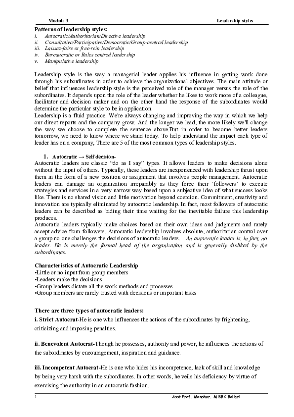 (PDF) Leadership styles Patterns of leadership styles