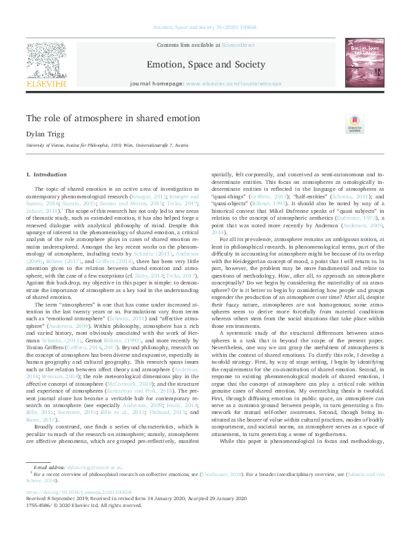 (PDF) The Role Of Atmosphere in Shared Emotion