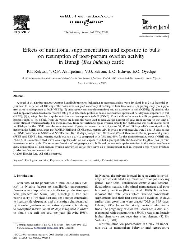 (PDF) Effect of Bull Exposure on the Post-partum Reproductive ...