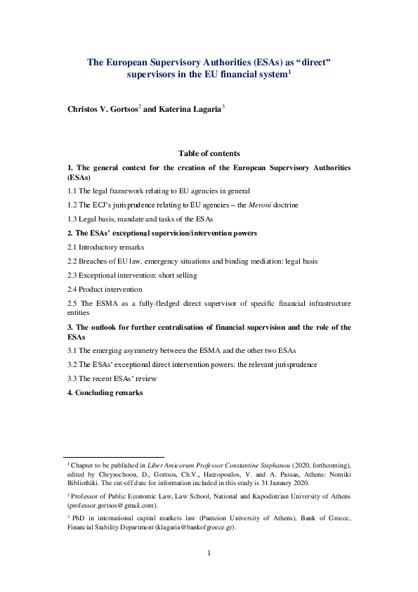 (DOC) The European Supervisory Authorities (ESAs) as “direct ...