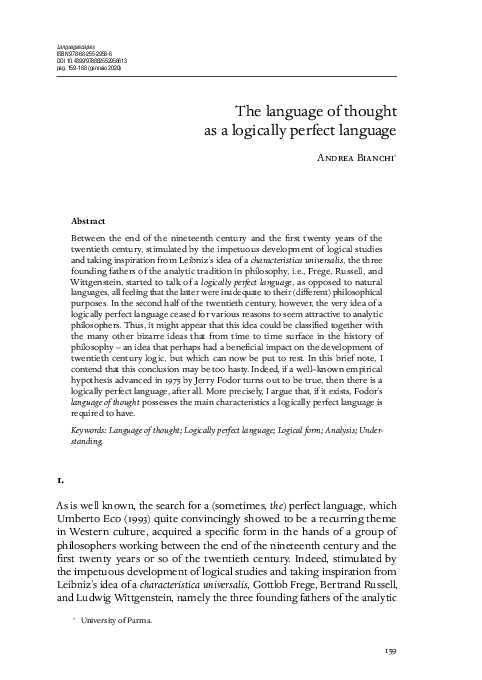 (PDF) The Language of Thought As a Logically Perfect Language
