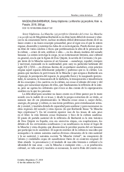 (PDF) Justyna NOWICKA, reseña de "Sensy błądzenia. La Mancha i jej ...