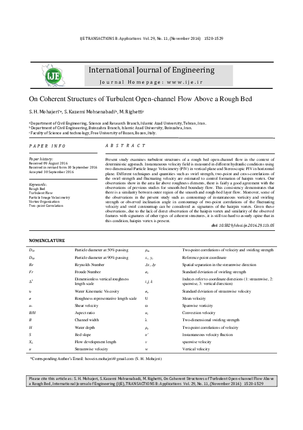 (PDF) On Coherent Structures of Turbulent Open-channel Flow Above a Rough Bed