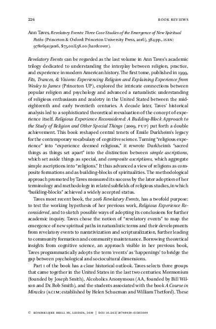 (PDF) Review of Ann Taves, Revelatory Events: Three Case Studies of the ...