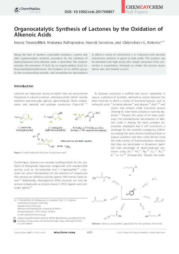 (PDF) Organocatalytic Synthesis of Lactones by the Oxidation of ...