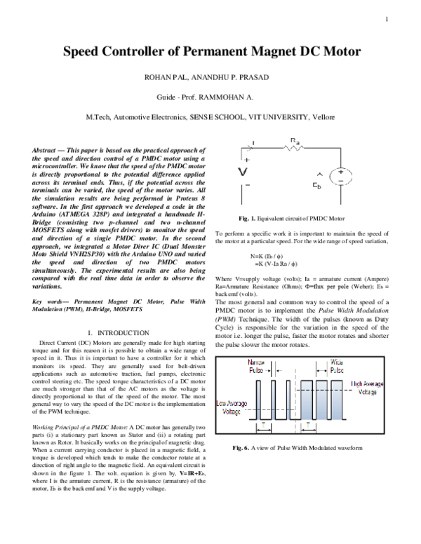 Pdf Speed Control Of Pmdc Motor