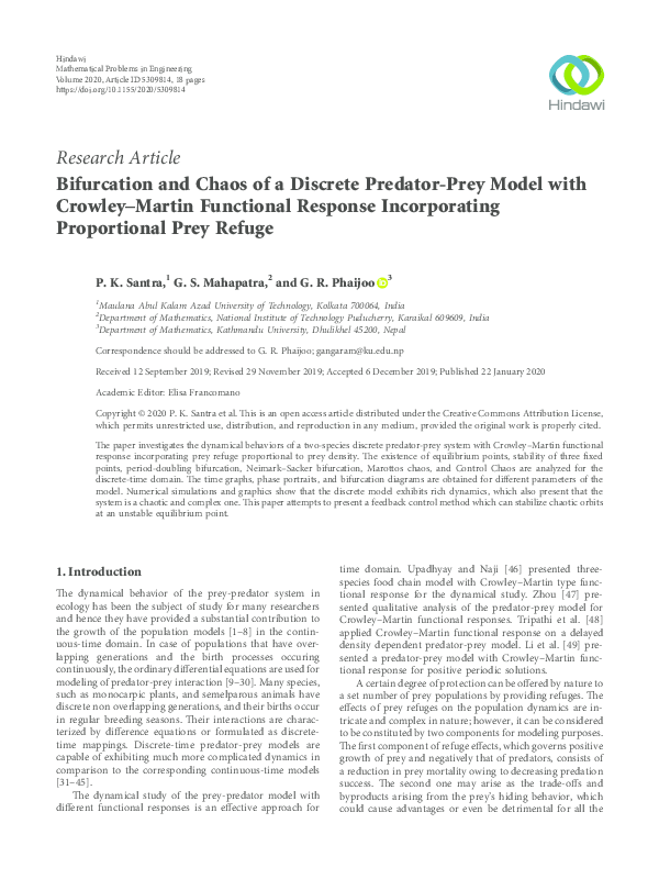 (PDF) Bifurcation and Chaos of a Discrete Predator-Prey Model with ...