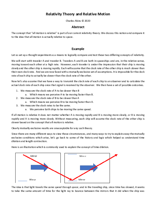 (PDF) Relativity Theory and Relative Motion