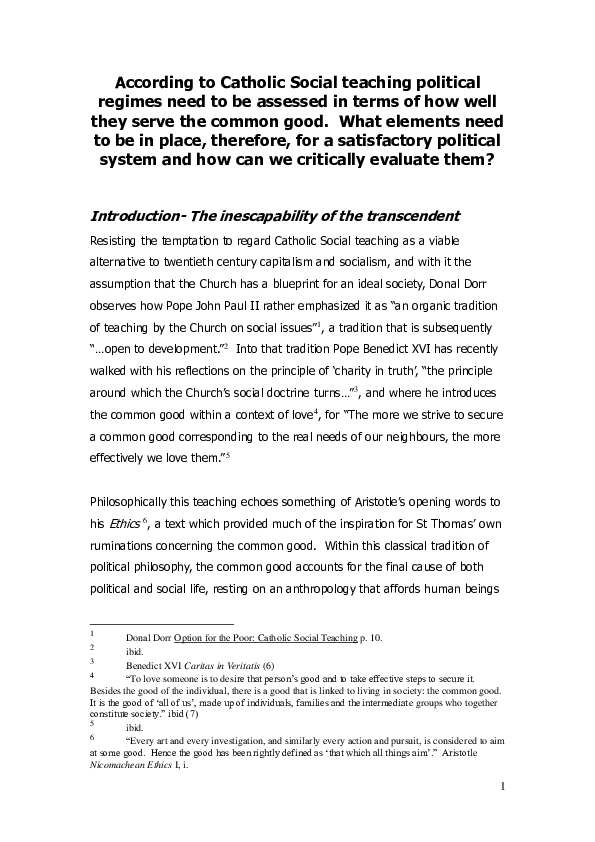 (PDF) According to Catholic Social Teaching political regimes need to ...