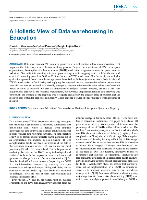 (PDF) A Holistic View of Data warehousing in Education