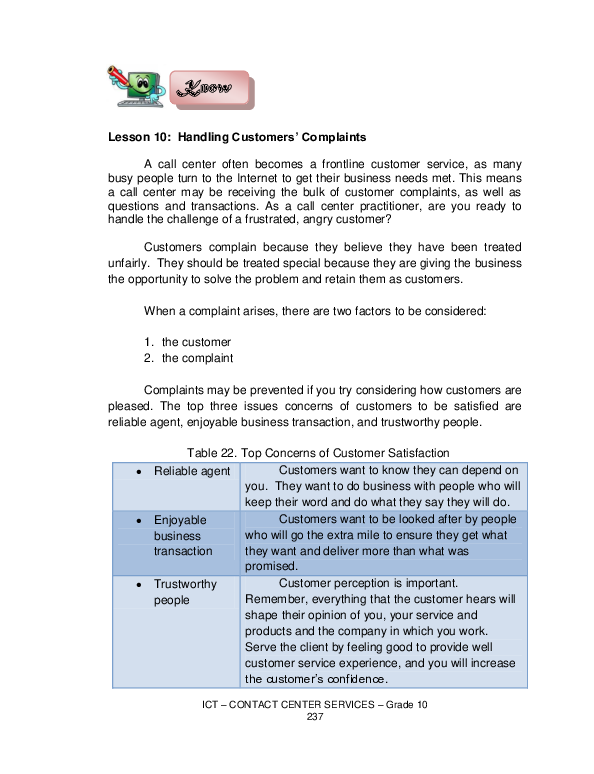 (PDF) Lesson 10: Handling Customers' Complaints