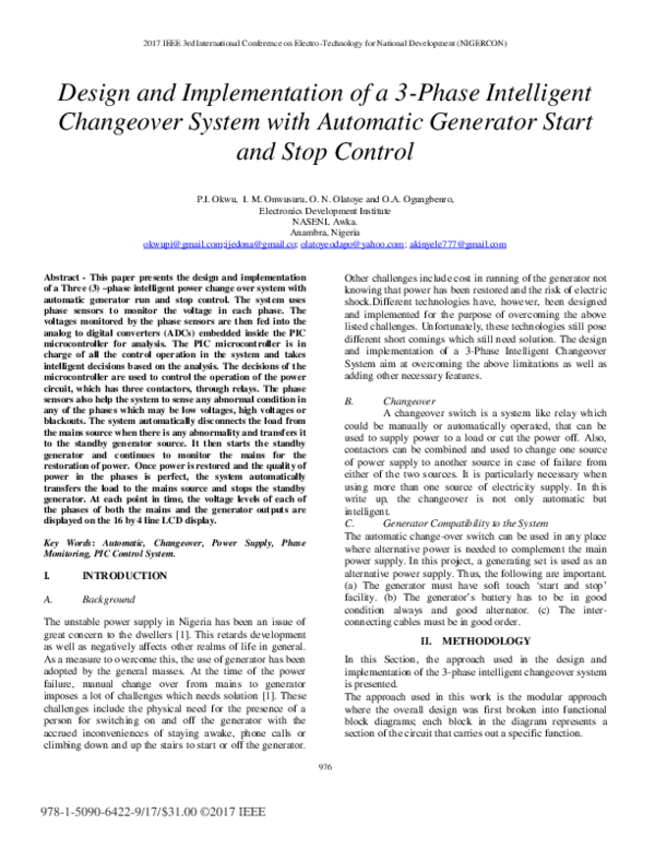 (PDF) Design and Implementation of a 3-Phase Intelligent Changeover System with Automatic ...