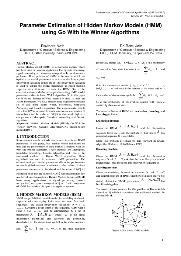 Pdf Parameter Estimation Of Hidden Markov Models Hmm Using Go With The Winner Algorithms