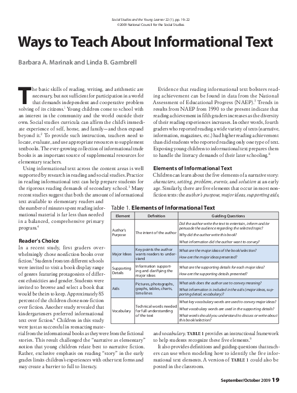 (PDF) Ways to Teach About Informational Text
