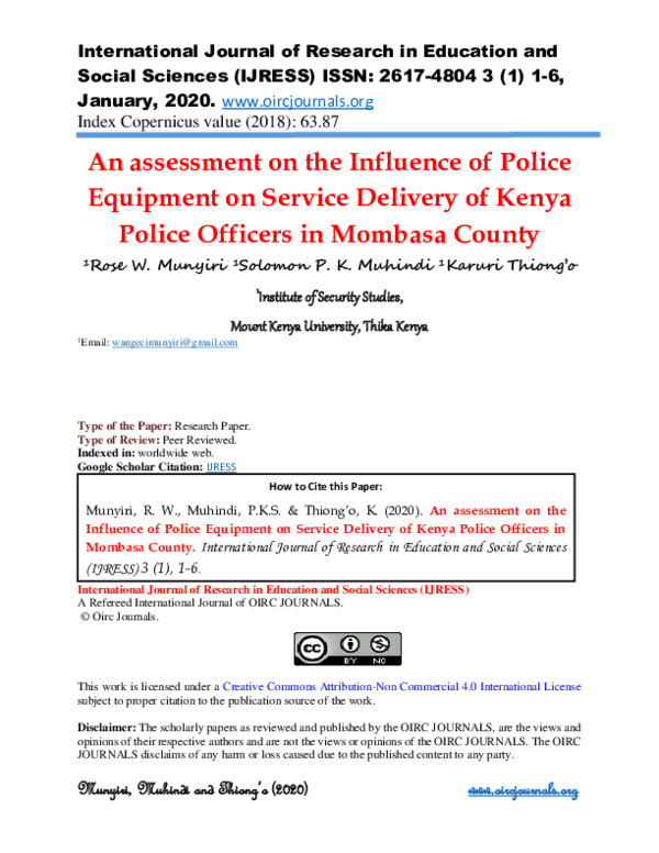 (PDF) An assessment on Kenya Police Officers in Mombasa County