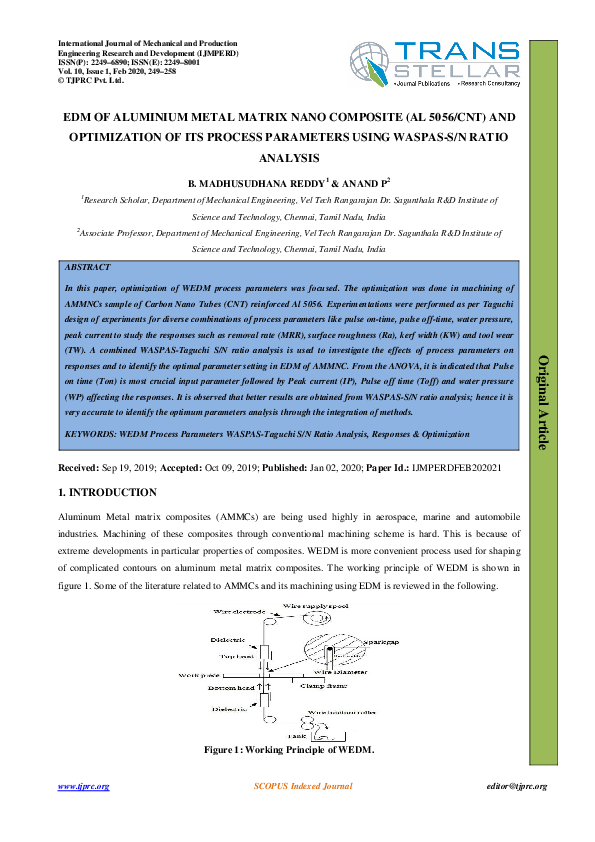 (PDF) EDM OF ALUMINIUM METAL MATRIX NANO COMPOSITE (AL 5056/CNT) AND OPTIMIZATION OF ITS PROCESS ...