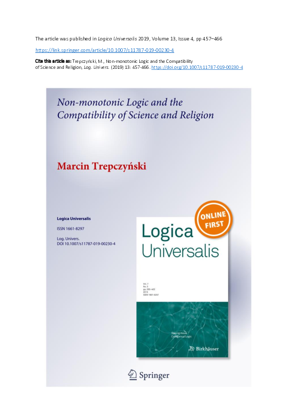 Pdf Non Monotonic Logic And The Compatibility Of Science And Religion