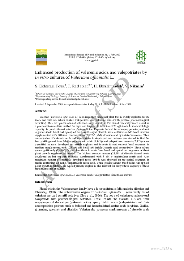 (PDF) Enhanced production of valerenic acids and valepotriates by in ...