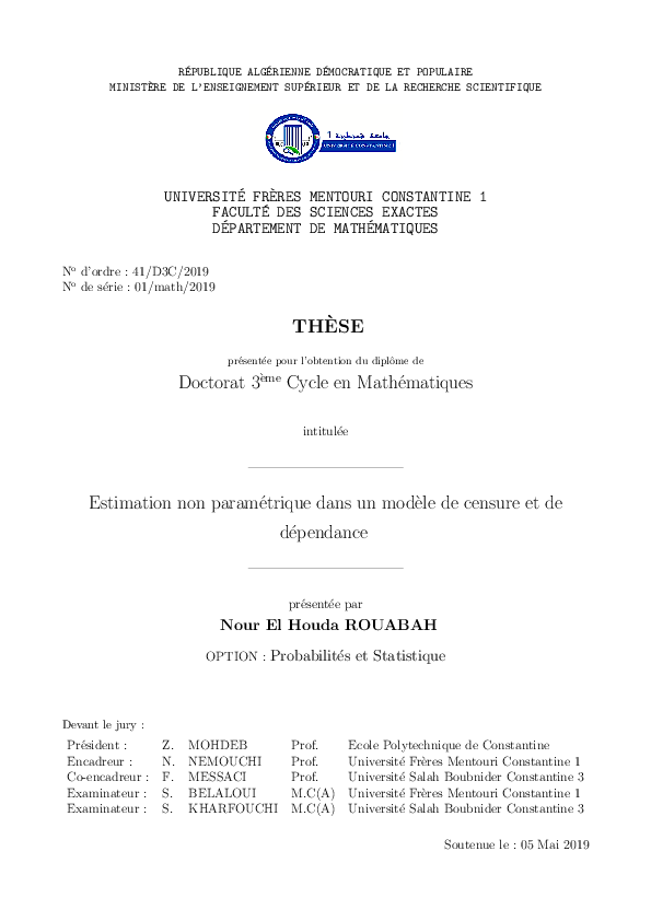 Pdf Nonparametric Estimation In A Censorship And Dependency Model