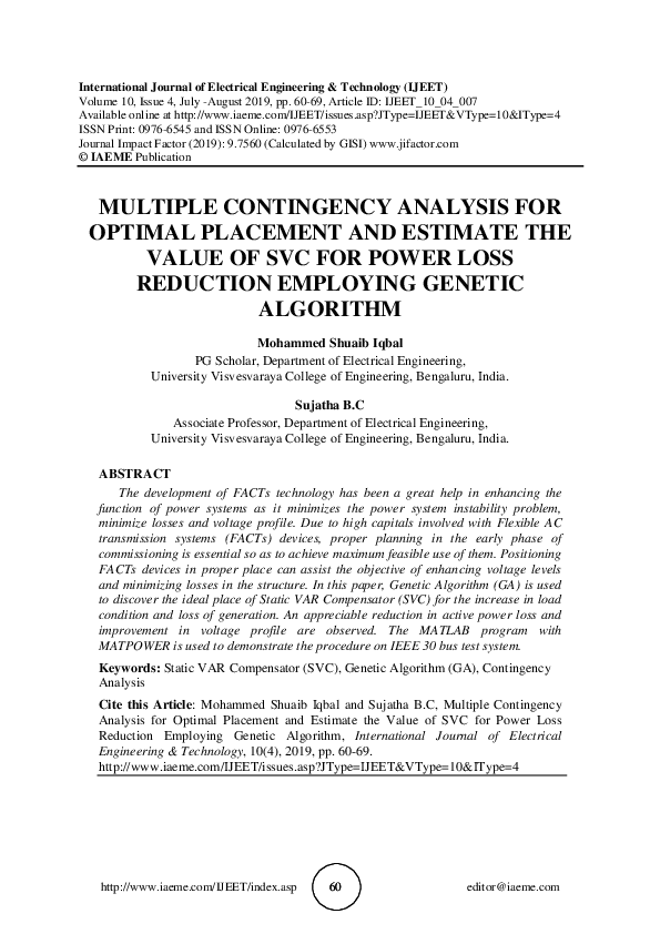 (PDF) MULTIPLE CONTINGENCY ANALYSIS FOR OPTIMAL PLACEMENT AND ESTIMATE THE VALUE OF SVC FOR ...