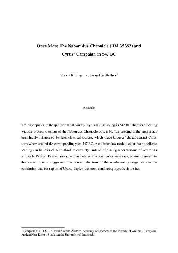 (PDF) Once More The Nabonidus Chronicle (BM 35382) and Cyrus' Campaign ...