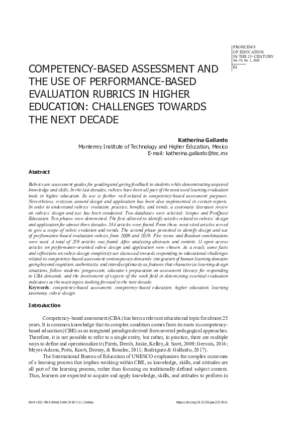 (PDF) Competency-based assessment and the use of performance based ...