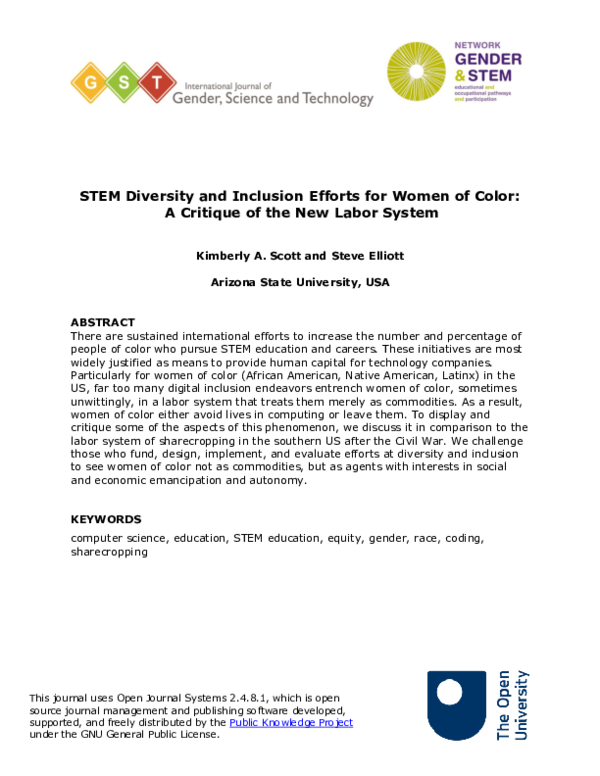 (PDF) STEM Diversity and Inclusion Efforts for Women of Color: A ...