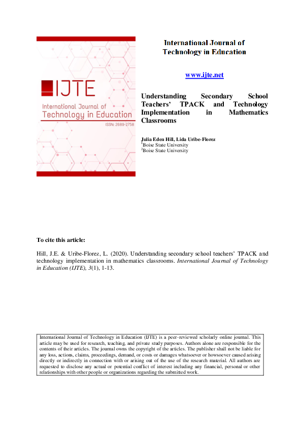 (PDF) Understanding Secondary School Teachers’ TPACK and Technology Implementation in ...