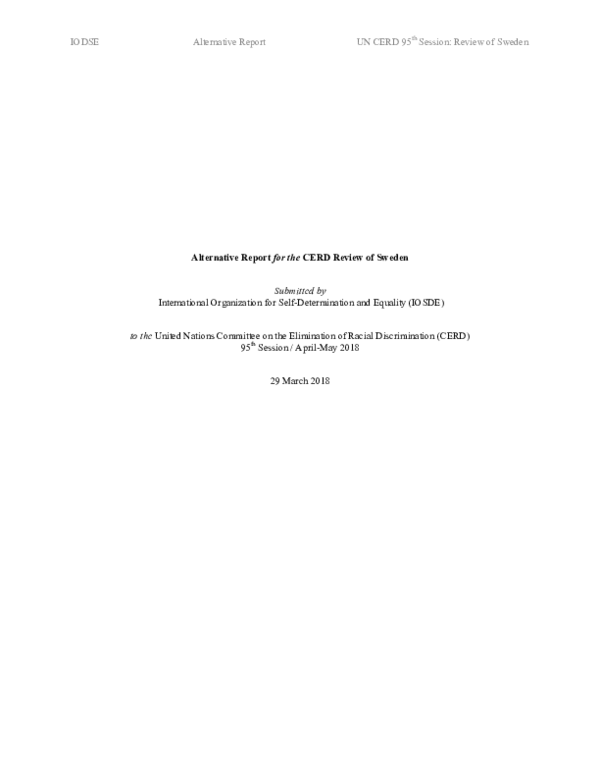 (PDF) Alternative Report UN CERD 95 th Session: Review of Sweden ...