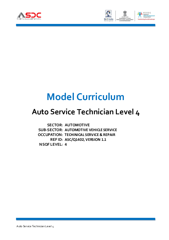 (PDF) Model Curriculum Auto Service Technician Level 4 SECTOR: SUB ...
