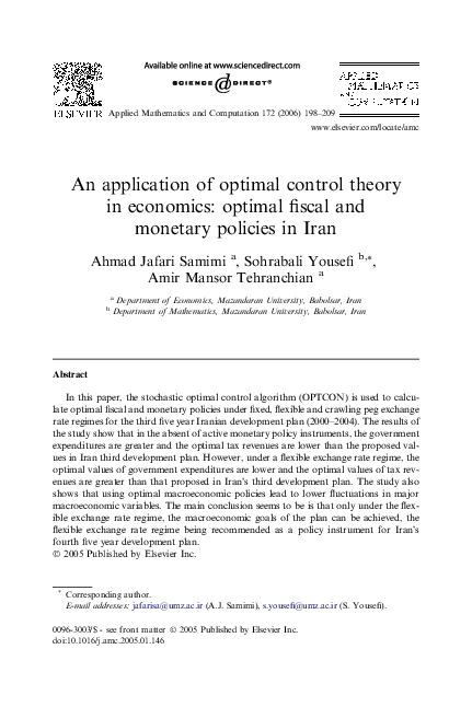 Pdf An Application Of Optimal Control Theory In Economics Optimal Fiscal And Monetary