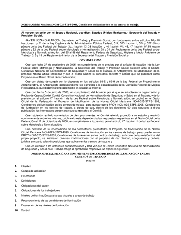 (PDF) NORMA Oficial Mexicana NOM-025-STPS-2008