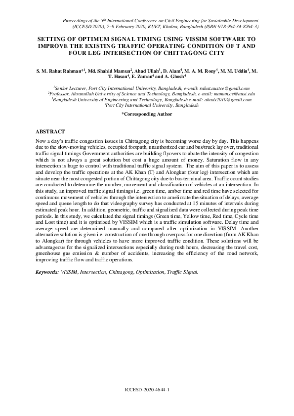 Pdf Setting Of Optimum Signal Timing Using Vissim Software To Improve