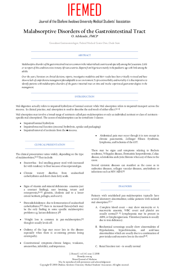 (PDF) Malabsorptive Disorders of the Gastrointestinal Tract
