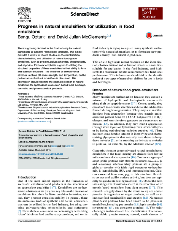 (PDF) Progress in natural emulsifiers for utilization in food emulsions