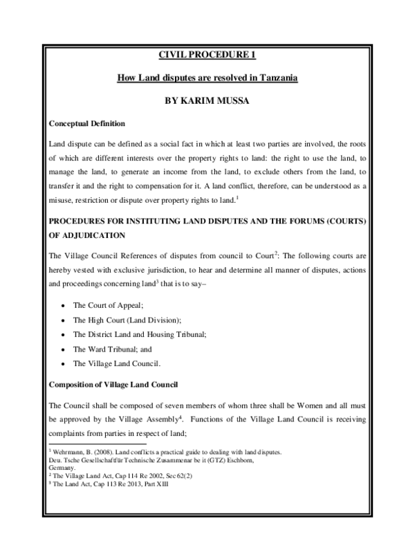 (PDF) PROCEDURES FOR INSTITUTING LAND DISPUTES AND THE FORUMS or COURTS