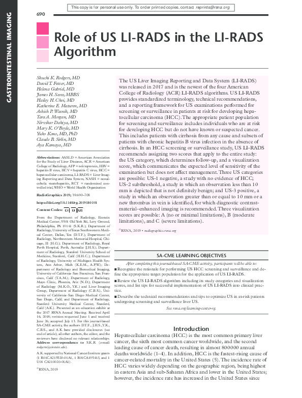 Pdf Gastrointestinal Imaging 690 Role Of Us Li Rads In The Li Rads Algorithm