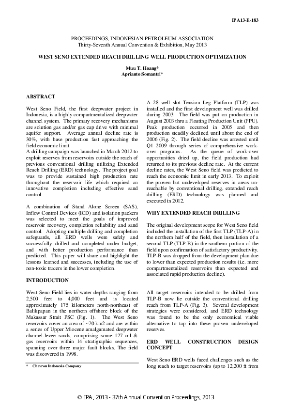 (PDF) WEST SENO EXTENDED REACH DRILLING WELL PRODUCTION OPTIMIZATION