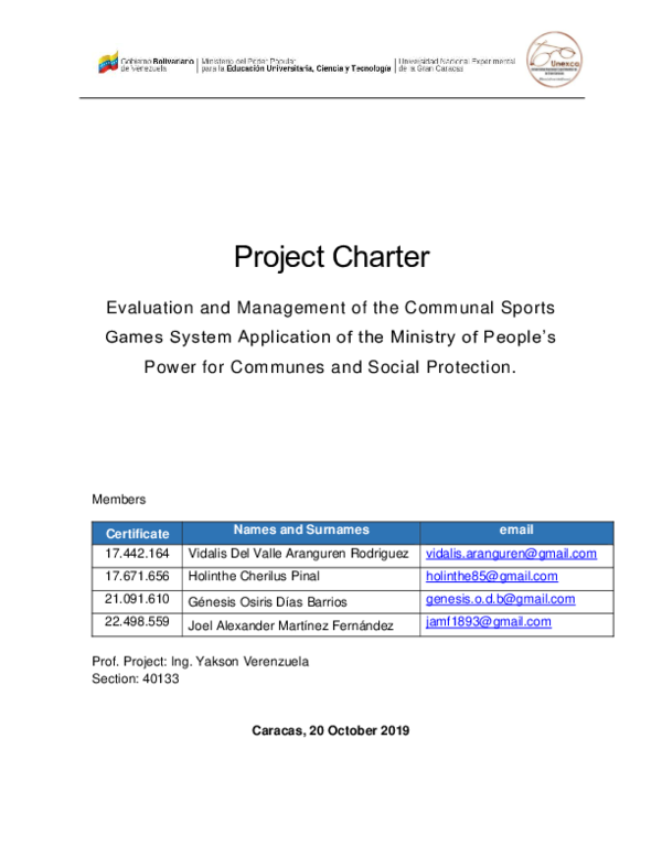 (PDF) Project Charter Evaluation and Management of the Communal Sports ...