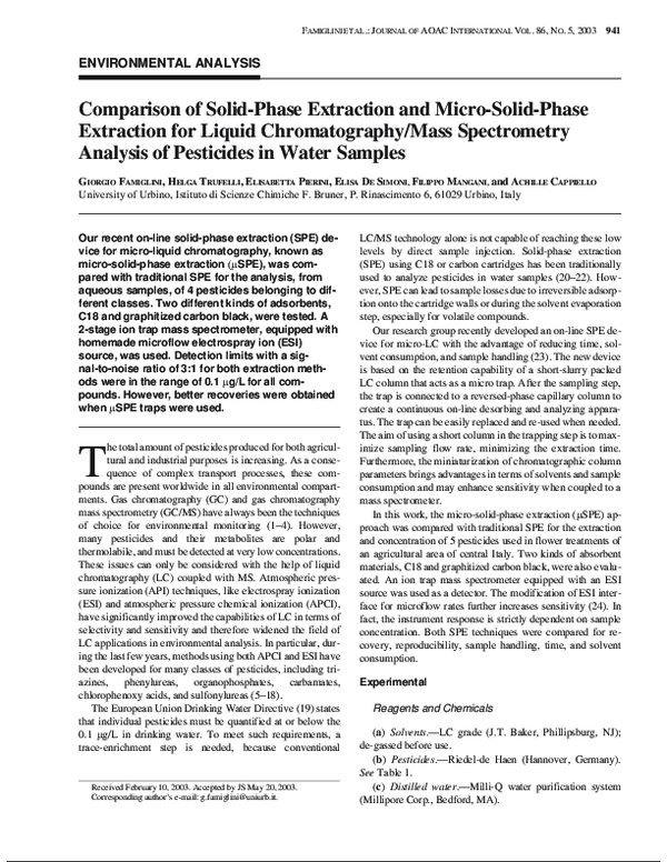 Pdf Comparison Of Solid Phase Extraction And Micro Solid Phase Extraction For Liquid