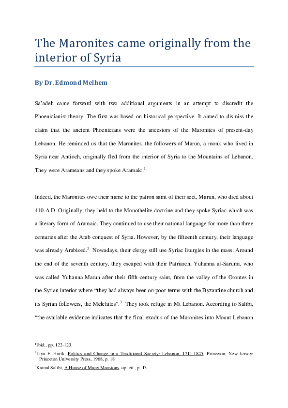 (DOC) The Maronites came originally from the interior of Syria