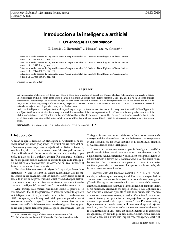 (PDF) Introduccion a la inteligencia artificial I. Un enfoque al Compilador