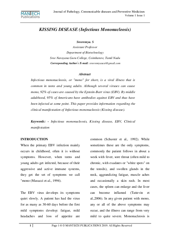 (PDF) KISSING DISEASE (Infectious Mononucleosis