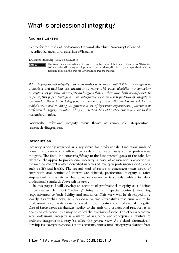 (PDF) What is professional integrity?
