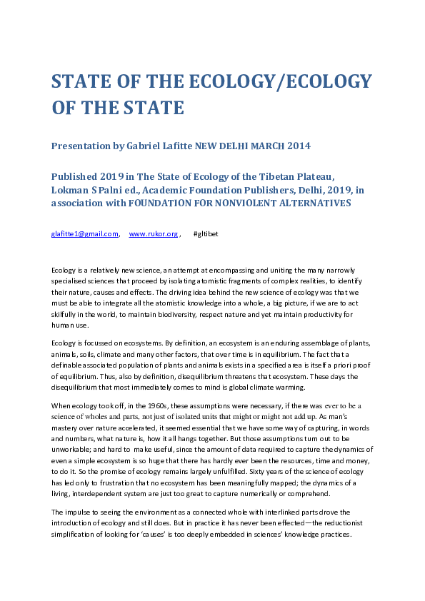 (DOC) STATE OF THE ECOLOGY/ ECOLOGY OF THE STATE