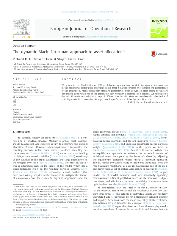 (PDF) The dynamic Black-Litterman approach to asset allocation